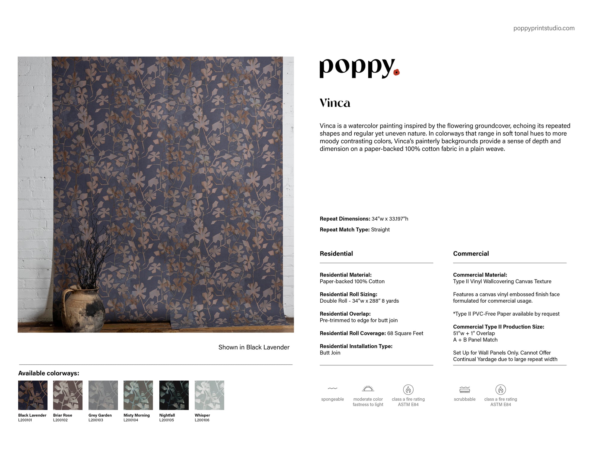 Vinca Cotton Wallpaper in Briar Rose by Poppy | Shop Now – Poppy Print ...